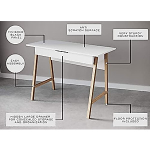 Parma 42 Inch Modern Desk - Home & Office Small Computer Desk with Wide Drawer - Wooden Study Writing Minimalist Desk with Storage for Small Space, Bedroom & Workstations - Student Desk/Table (White)