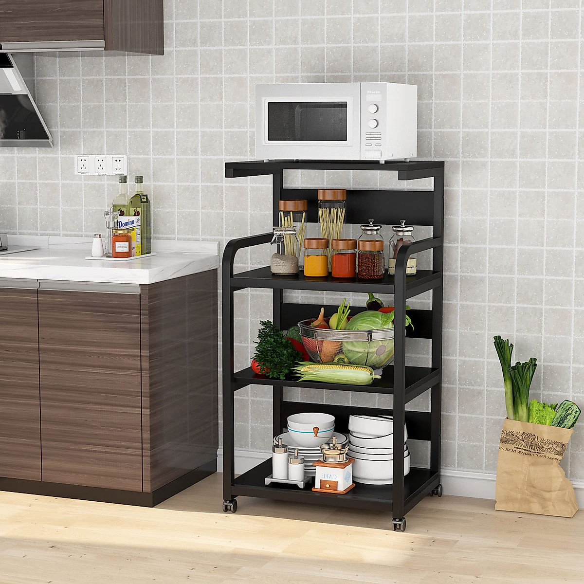 Tribesigns 4-Shelf Mobile Printer Stand with Storage Shelves, Large Modern Printer Cart Desk Machine Stand Storage Rack on Wheels for Home Office(Black)