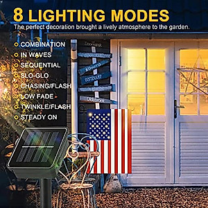 Hopolon American Garden Flags 12 X 18 Inch- 11 Warm White LED Lights with Solar Panel,US USA Double Sided Small American Flag for Holiday,Christmas,Yard, Banner, Patriotic,Outdoor Lawn Decoration