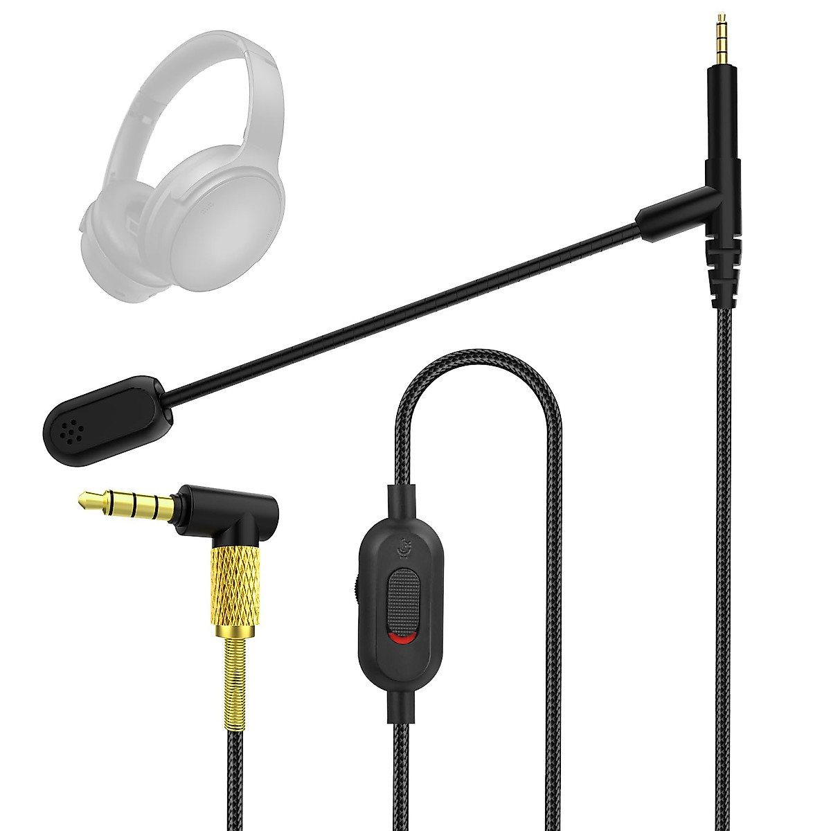 QC35 Boom Microphone with Mute and Volume Control Compatible with Bose QC25, QC35 II, QC35, QC45, NC700 Gaming Headphones, 6ft
