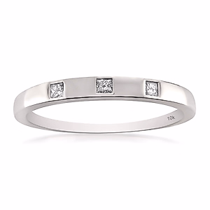 Beyond Brilliance 1/10 Carat Diamond, Bezel-Set 10kt White Gold Princess Cut Diamond Bridal Wedding Band Ring (H-I, I1-I2)