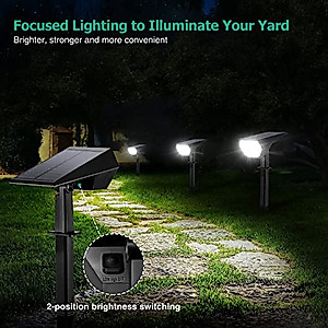 S SUNSBELL Solar Spot Lights Outdoor, 2Pack Solar Garden Lights with Lens Solar Spotlight IP68 Waterproof Cast Light Dual-use Dark Sensing Luces Solares para Exteriores for Yard Porch - White Light