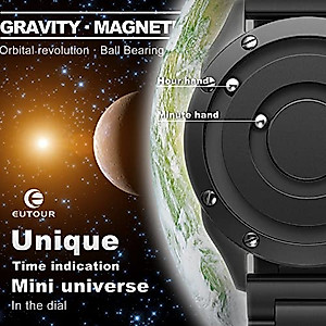 EUTOUR Mens Watches Men Designer Waterproof Analogue Quartz Watch Men Magnetic Watches Stainless Steel Wrist Watch Fashion Large Date Watches for Men -Black Sliver