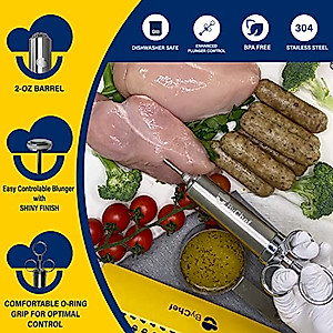Meat Injection Syringe Stainless Steel- Food Injector Kit for meat With 3 Needles-BBQ Smoking Sauce injector Set for Injectable Marinade- Professional Leak Tight Flavor Booster In Turkey And Poultry
