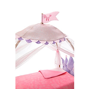 American Girl WellieWishers 14.5-inch Doll Royal Canopy Bed Playset with Mesh Drapes, Flag, and Blanket, For Ages 4+