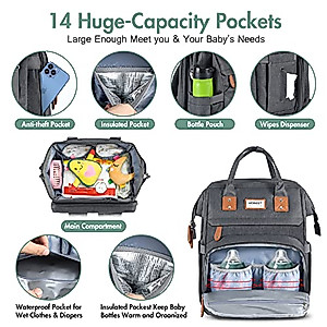 HOBEST Diaper Bag Backpack, Multifunction Large Travel Diaper Bag with Changing Pad and USB Charging Port for Moms Dads, Waterproof Unisex Baby Bag for Boys Girls, Baby Registry Search Shower Gifts