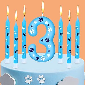 Photect 7 Pcs Number 3 Blue Dog Paw Birthday Candles Blue Dog Paw Print Themed Birthday Candles Numeral Birthday Cake Topper for Boy Girl Dog Paw Birthday Decoration Blue Dog Party Supplies