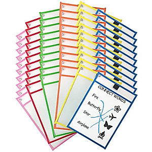 Clipco Dry Erase Pocket Sleeves Assorted Colors (60-Pack)