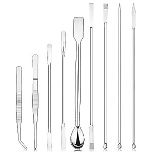 stonylab 9 Pcs Lab Micro Spoon and Spatula Set, Stainless Steel Double-Ended Lab Spatulas Sampling Spoons Micro Scoopulas Weighting Set with Tweezers
