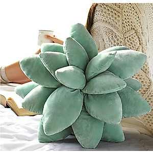 17.7in 3D Succulent Pillow, Green Plush Cactus Succulent Pillow, Green Succulent Throw Pillow for Bedroom or Living Room Home Decoration, Novelty Cactus Pillow