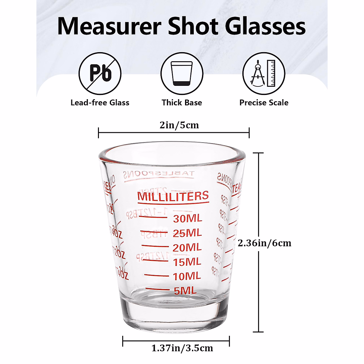 SAIAOKJ Shot Glasses Measuring Cup Set 2PACK Espresso Shot Glasses Liquid Heavy Glass 26-Incremental Measurement 1 OZ, 2 TBS, 6 TSP, 30 ML Kitchen Tools (Red)