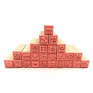 Diary Stamp Set,Wooden Rubber Signet for Children DIY Scrapbooking Planner Card Making(25pcs,Love Heart)
