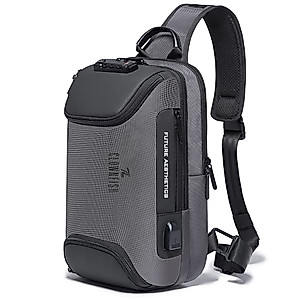 The Clownfish Unisex Waterproof Anti -Thief Password Zipper Lock Crossbody Bag With Usb Charging Chest Bag Shoulder Bag Sling Bag, Grey