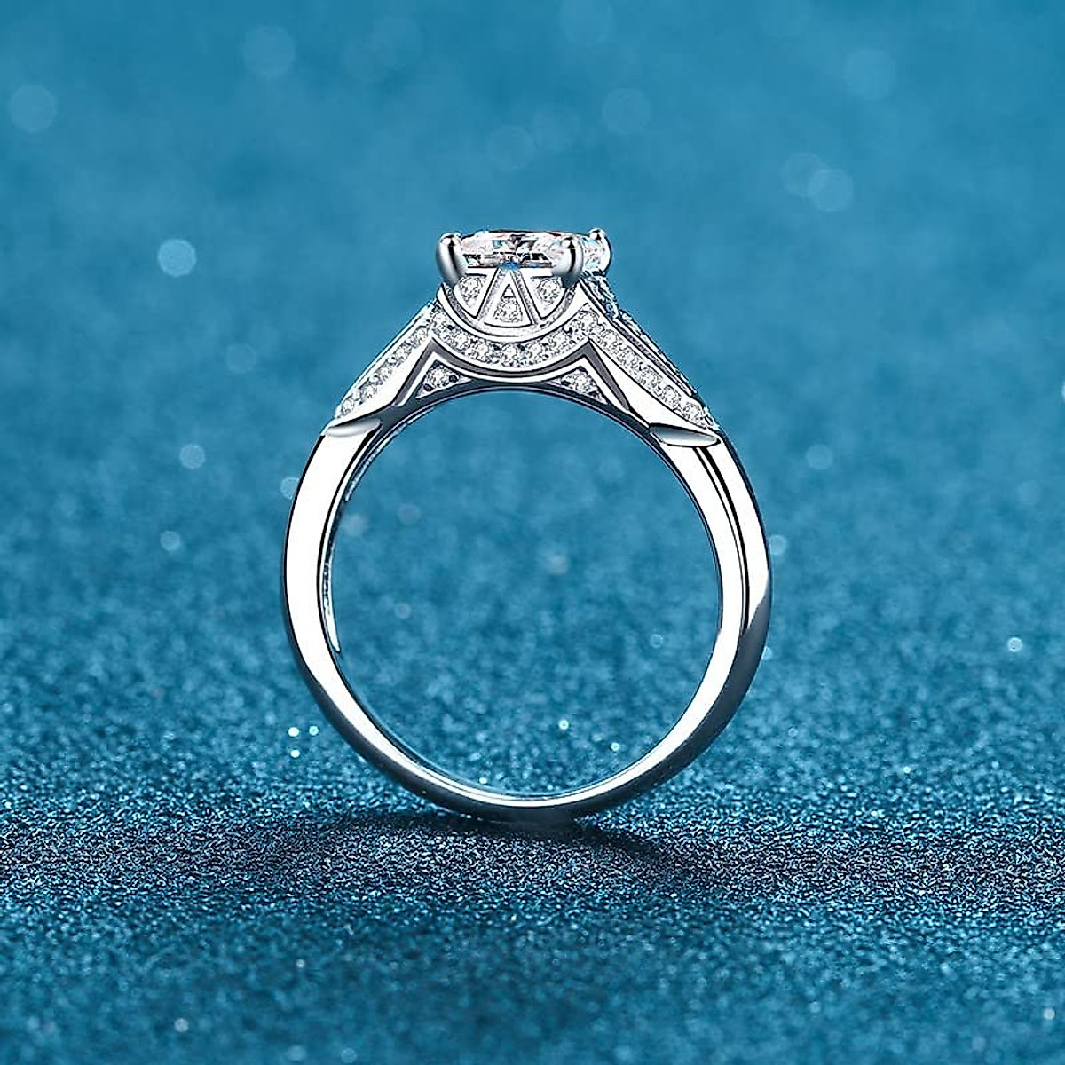 StarGems 1ct Moissanite 925 Silver Platinum Plated Princess Cut Vintage Four Prong Ring B4502-1ct-9