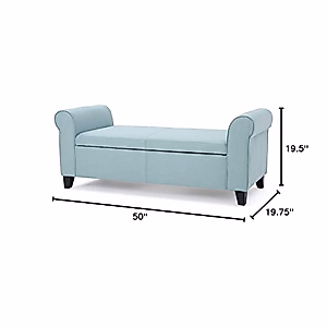 Christopher Knight Home Hayes Armed Fabric Storage Bench, Light Blue, 19.75 inches deep x 50.00 inches wide x 19.50 inches high