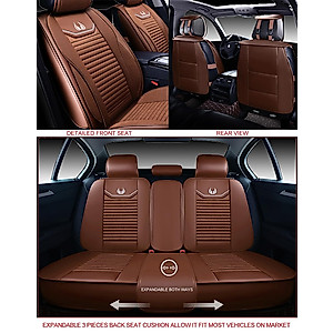 OASIS AUTO Car Seat Covers Premium Waterproof Faux Leather Cushion Universal Accessories Fit SUV Truck Sedan Automotive Vehicle Auto Interior Protector Full Set (OS-008 Brown)