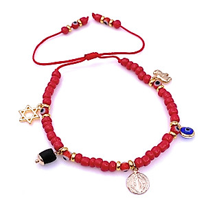 LESLIE BOULES Saint Benedict Protection Red Bracelet for Women Lucky Multi Charms & Genuine Azabache Pendant