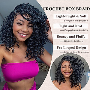 Goddess Box Braids Crochet Hair 10 Inch Bohemian Box Braids Crochet Hair with Curly Ends Boho 3X Synthetic Crochet Braiding Hair for Women (7 pack, 1b#)