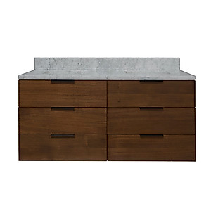Kitchen Bath Collection Oslo 60-inch Floating Double Bathroom Vanity (Carrara/Walnut): Includes Walnut Cabinet with Authentic Italian Carrara Marble Countertop and White Ceramic Sink