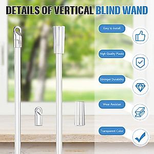 2 Pieces Blind Wand Vertical Blinds Replacement Parts Blind Rod with Hook and Grip Clear Blind Opener Long Window Blind Stick Tilt Rod (12 Inch, Plastic)