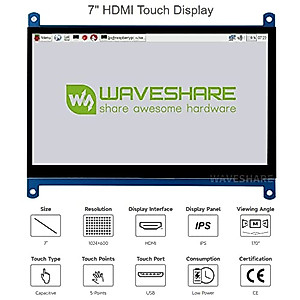 waveshare 7inch HDMI LCD (C) Capacitive Touch Screen Display Supports Various Systems for All Ver. Raspberry pi 3 Model B/3 B+ 2B/B+/B/A BeagleBone Black Banana Pi/Pro Video Photo Kit