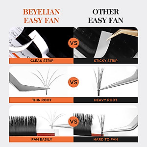 BEYELIAN Volume Lash Extensions, Easy Fan Eyelash Extensions, 0.03 D Curl 8-15mm Mixd, Self Fanning Individual Lashes, Semi-permanent Long Lasting Blooming Lashes for Professional Salon Use