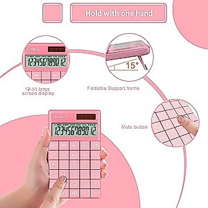 Laptop Keyboard Calculator 12 Digit,Dual Power Battery and Solar,Desk Calculator with Large LCD Display for Office,School, Home & Business Use,Tablet Button,Automatic Sleep.6.5 * 4 in (Pink)