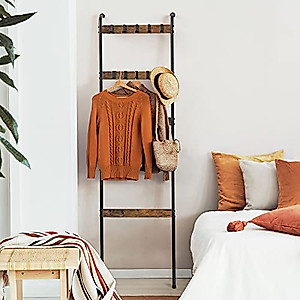 Ousheng Blanket Ladder, 5 Tier Blanket Holder with 10 Removable Hooks, Farmhouse Style Blanket Ladder for Living Room Bathroom, Decorative Wall Mounted Wooden Quilt Standing Towel Drying Storage Rack