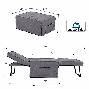 Mdeam Upgraded Sleeper Chair Bed Sofa Bed 4 in 1 Multi-Function Folding Ottoman Bed with Adjustable Backrest for Small Apartment/Living Room,No Installation(Light Gray)