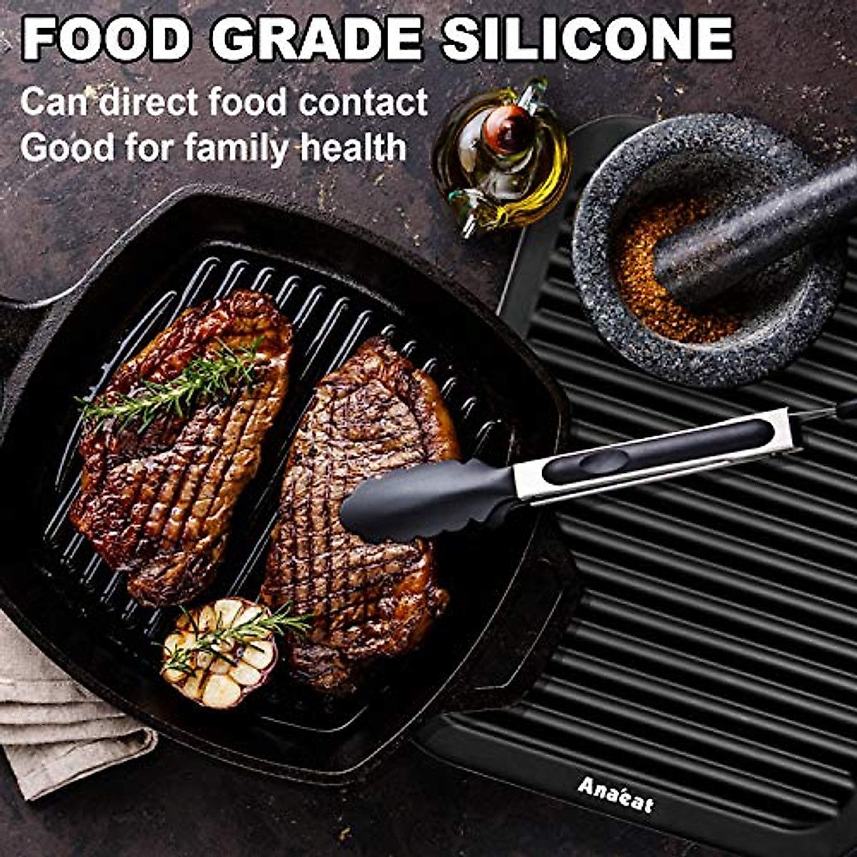 Anaeat 2 Pack Silicone Trivets for Hot Pots and Pans - Heat Resistant Real Silicone Hot Pads for Kitchen Counter, Multi-Purpose & Durable Trivet Mat for Hot Dishes, Jar Opener, Spoon Holder (Black)