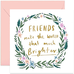 Old English Co. Friends Make The World Brighter Birthday Card - Cute Female Card for Best Friend | Happy Floral Gift for Ladies, BFF, Her | Blank Inside & Envelope Included