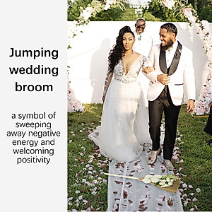 Wedding Broom for Jumping Ceremony, Jumping The Broom for Wedding, Decorative Broom DIY with Ribbons Artificial Pearl Roses