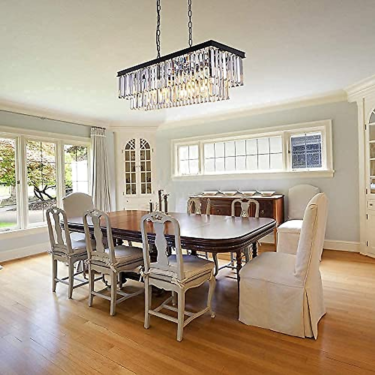 Wellmet Crystal Chandelier, Contemporary Modern Chandeliers Adjustable for Living Room, Dining Room, Pool Table Light, Kitchen Island Lighting