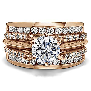 TwoBirch 1.01 Ct. Combination Cathedral and Classic Ring Guard in Rose Gold Plated Sterling Silver with Cubic Zirconia (Size 7)