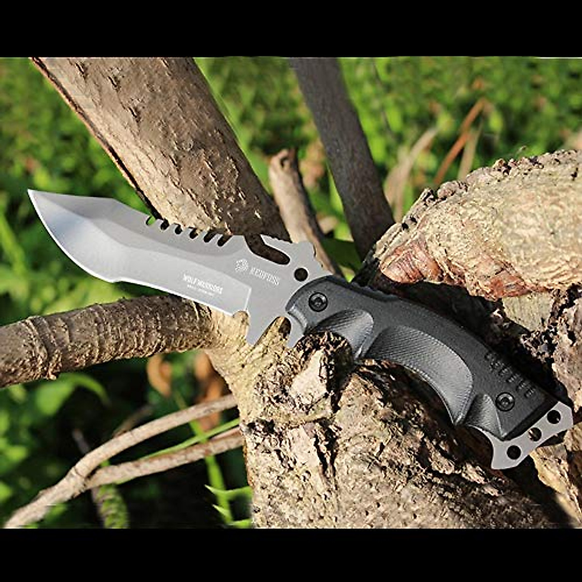 NedFoss 9.25" Fixed Blade Hunting Knife Bushcraft Knife, 440 Stainless Steel Full Tang Survival Knife w/G10 Handle and Sheath for Outdoor Camping, Fishing (GRAY WOLF)