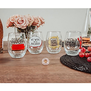 Friends TV Show Iconic Quotes Stemless Wine Glasses, Set of 4