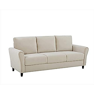 Container Furniture Direct Celestia Mid Century Modern Upholstered Sloped Arms Living Room, Sofa, White Ivory