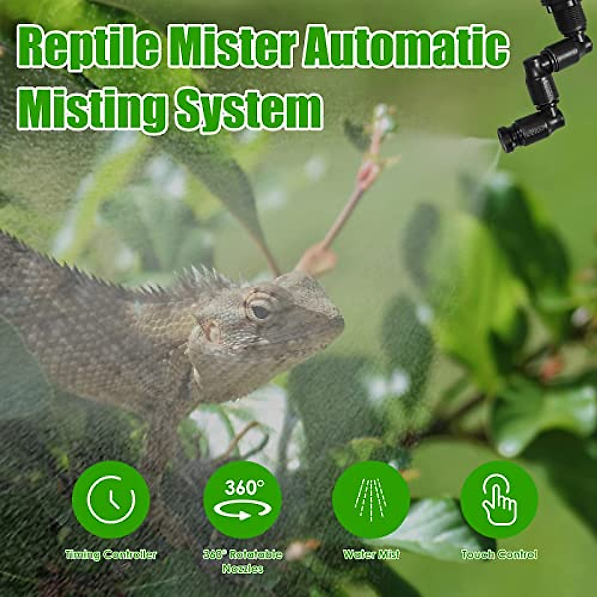 Reptile Humidifier, Smart Sprayer, Automatic Mister for Reptiles, 360°Adjustable Misting Spray System Adjustable Spray Nozzles for Reptiles Chameleons Herbs