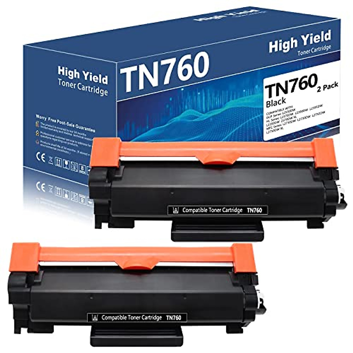 TN760 Toner Cartridge, Compatible TN 760 TN-760 TN-730 for Brother TN760 TN730 Toner Use with MFC L2710DW L2730DW L2750DW , DCP L2550DW ,HL L2370DW L2390DW L2395DW L2350DW Printers (2 Pack)
