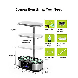 WiFi 12 Pods Hydroponics Growing System with APP Controlled, JustSmart Indoor Garden Up to 30" with 36W 120 LED Grow Light, Silent Pump System, Automatic Timer for Home Kitchen Gardening, GS1 Plus