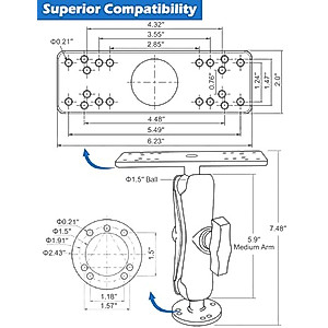 WINDFRD Aluminum Fish Finder Mount with 1.5" / C Size Ball, Medium Arm Marine Electronic/Depth Finder Mount for Boat, High Salt Water Resistant, Compatible with Garmin, Lowrance and More