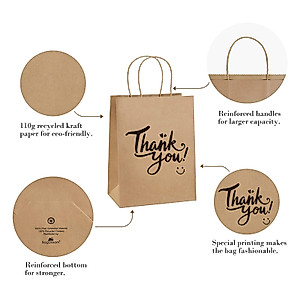 BagDream Paper Bags 8x4.25x10.5 25Pcs Thank You Gift Bags, Party Bags, Shopping Bags, Wedding Bags, Retail Bags, Merchandise Bags, Brown Kraft Paper Gift Bags with Handles
