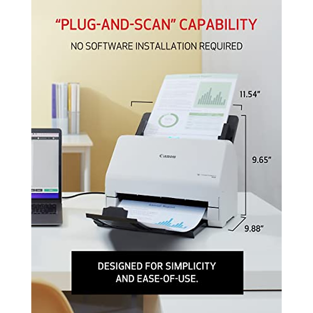 Canon imageFORMULA R30 Office Document Scanner, Auto Document Feeder and Duplex Scanning, Plug-and-Scan Capability, No Software Installation Required