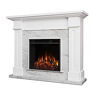 Kipling 54" Electric Fireplace in White with Faux Marble by Real Flame