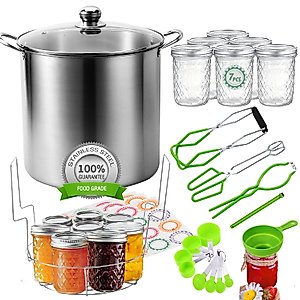 Canning Pot Water Bath Canner with Rack and Mason Jars, 20 Quart Stainless Steel Stock Pots, Canning Supplies Starter Kit Beginners Tools Set, Jar Lifter Tongs and Full Canning Kit Accessories