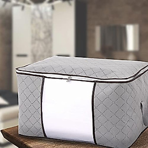 CozyShop Storage Bags for Clothes - 1 Pack Gray Containers for Blankets - Large Clothes Container with Zipper & Clear Window - Thick Fabric for Organized Underbed Storage Solution