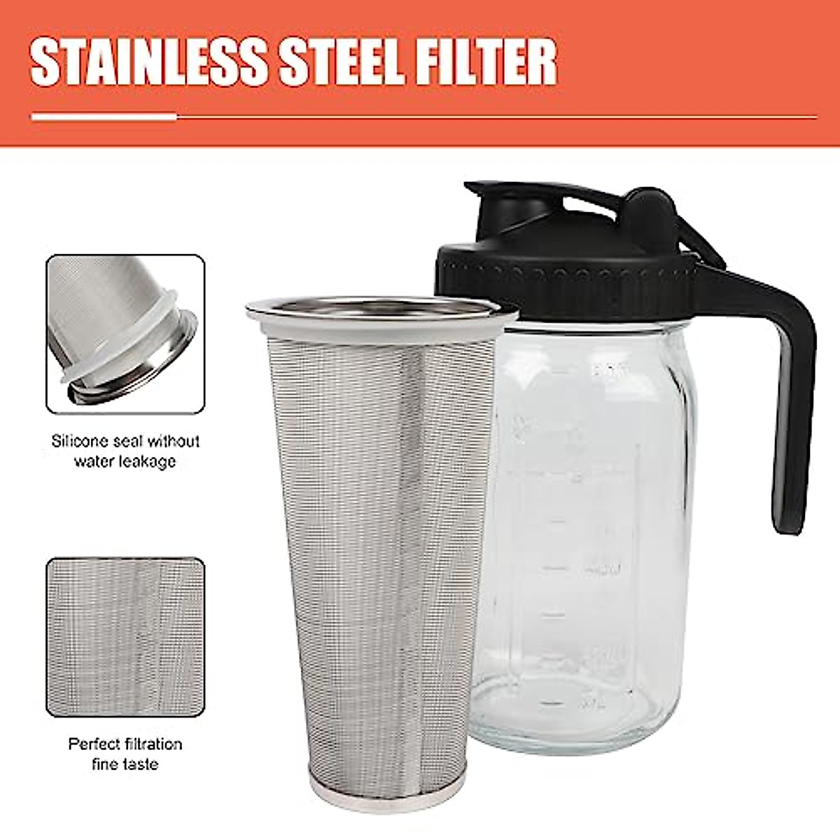 UYANGG Cold Brew Mason Jar Coffee Maker 32 OZ Wide Mouth Cold Brew Pitcher With Coffee Filter and Cleaning Brush For Coffee, Iced Tea, Sun Tea, Lemonade (black)