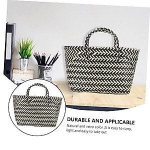 SHOWERORO Handwoven Bag Striped Large Knit Basket Women's Casual Bag Black Small 1pc