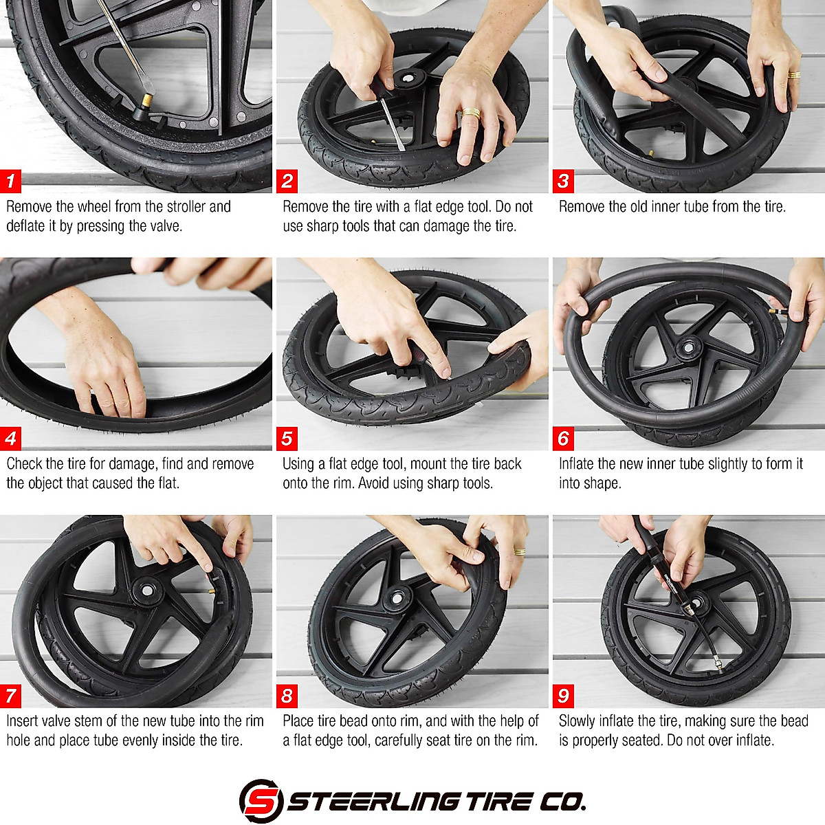 Two 16'' x 1.5/1.75 & One 12.5'' x 1.75/2.15 [3-Pack] Extra Thick Inner Tire Tube for BOB Revolution Strollers & Stroller Strides - Best BOB Stroller Tire Replacement Set by Steerling Tire Co.
