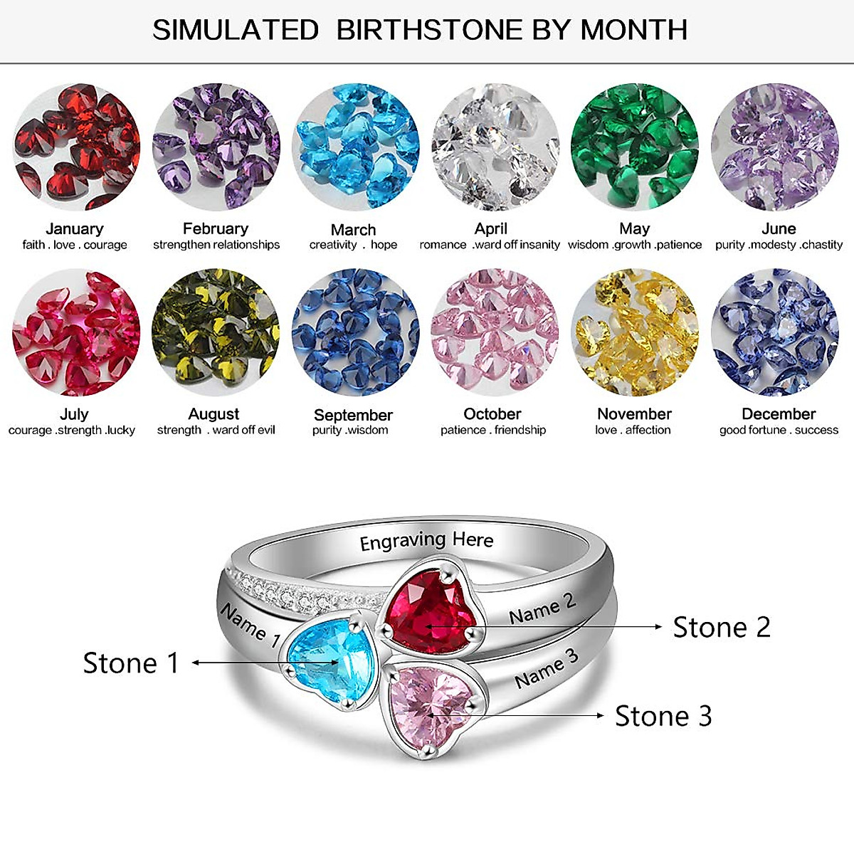 Personalized Mother Rings with 3 Simulated Birthstones Family Anniversary Women Rings Custom Grandmother Daughter Jewelry (8)